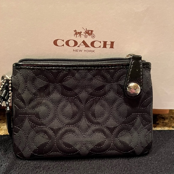 Coach | Bags | Coach Embroidered Black Wristlet Wallet Signature C ...